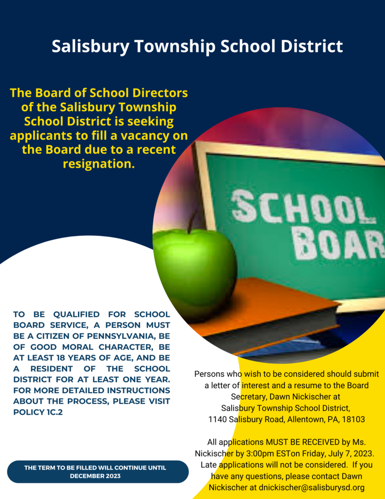 School Board Vacancy! | SALISBURY TOWNSHIP SCHOOL DISTRICT